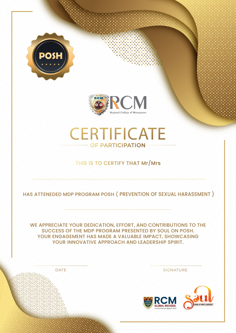 POSH Compliant Workspace - Regional College Of Management